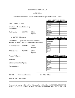 Fillable Online ROLL CALL-WORK SESSION Date: April 26, 2021 PRESENT ...