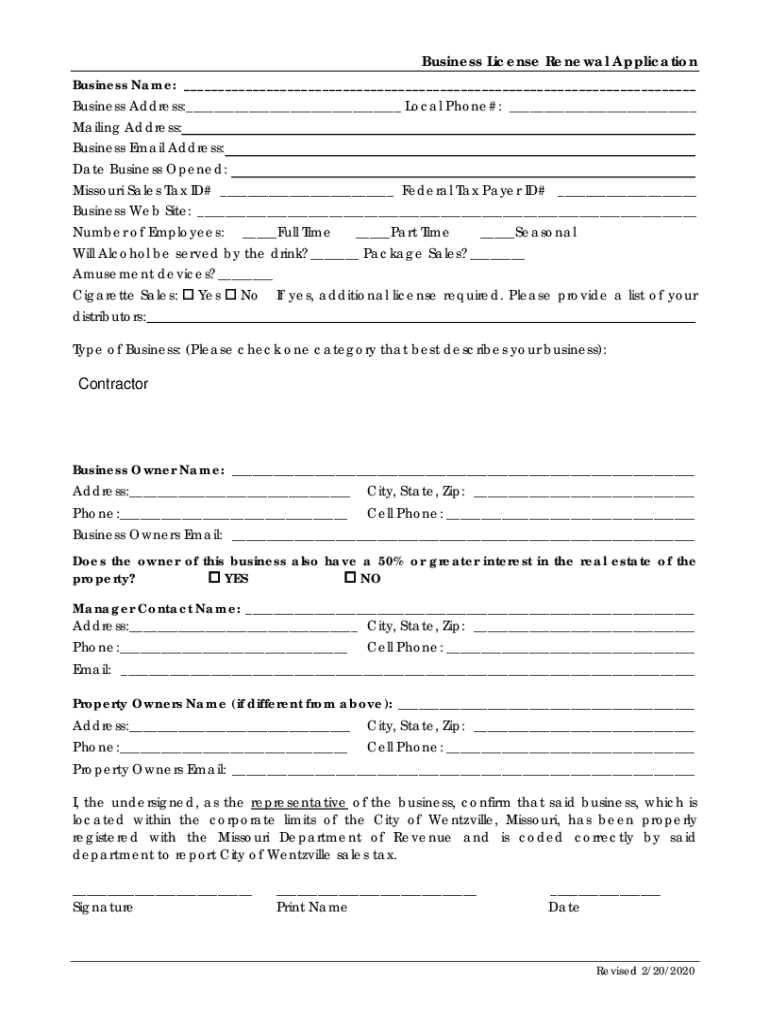 Fillable Online Business License Renewal Application City Hall 1001 ...