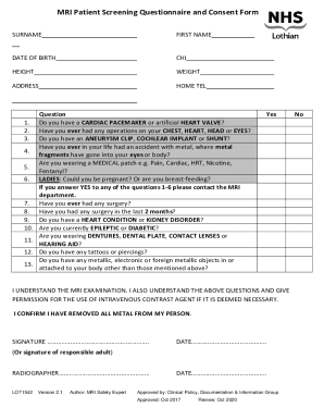 Fillable Online MRI Patient Screening Questionnaire and Consent Form ...