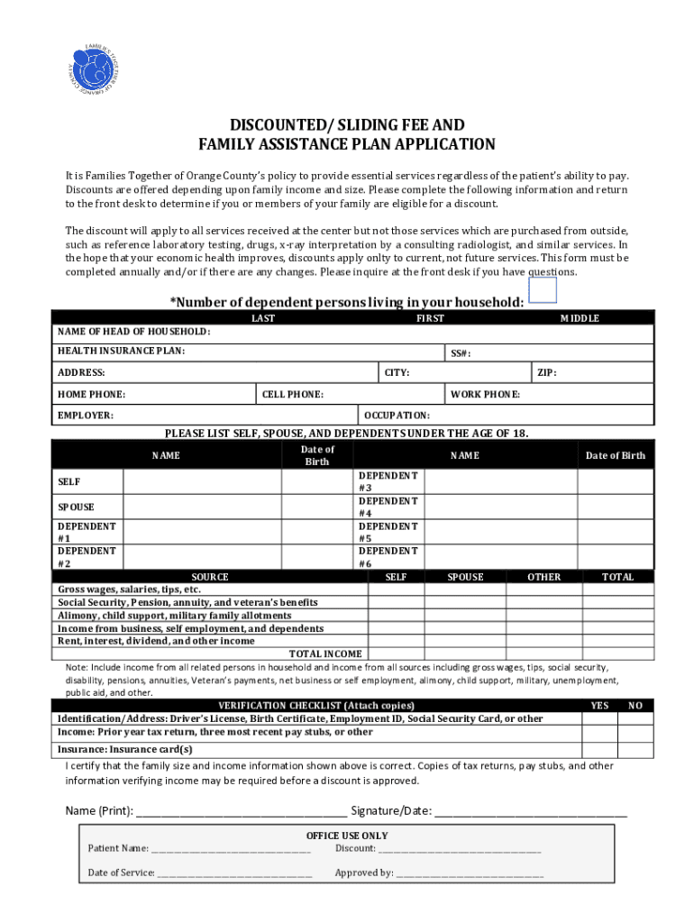 Fillable Online DISCOUNTED/ SLIDING FEE AND FAMILY ASSISTANCE PLAN APPLICATION Fax Email Print ...
