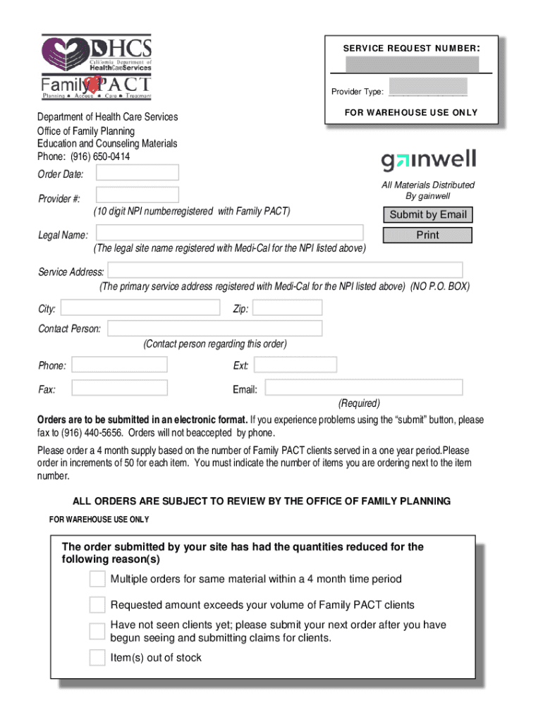 Fillable Online Department of Health Care Services - Family PACT Fax ...