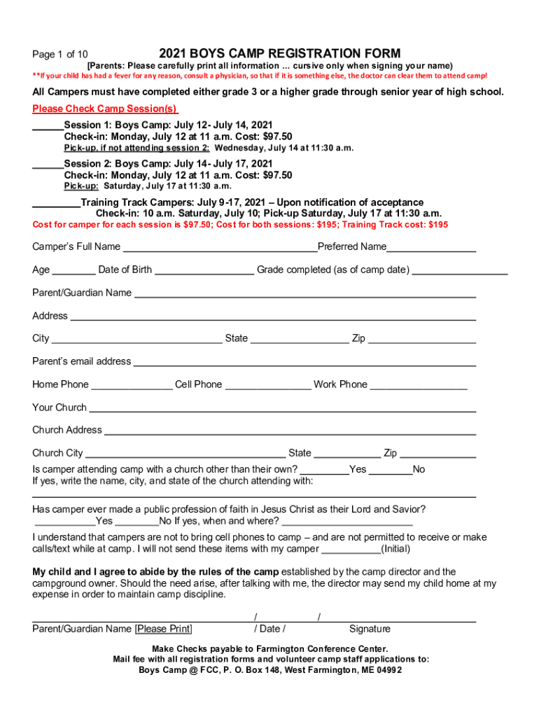 Fillable Online 2021 Boys Camper Registration Forms Revised 6-17-2021 ...
