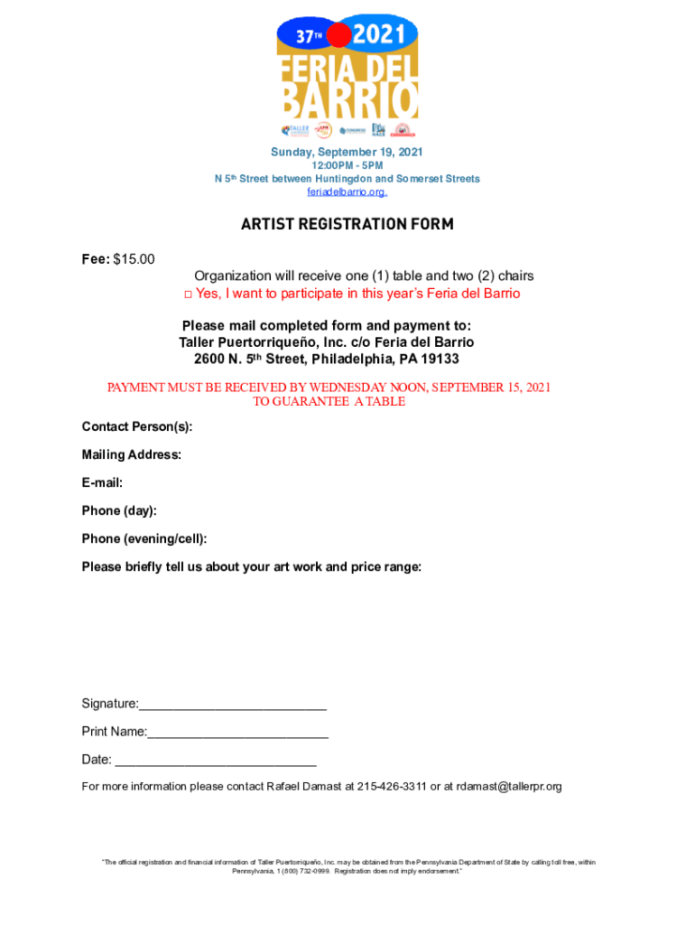Fillable Online 2021 Artist Registration Form Fax Email Print - pdfFiller