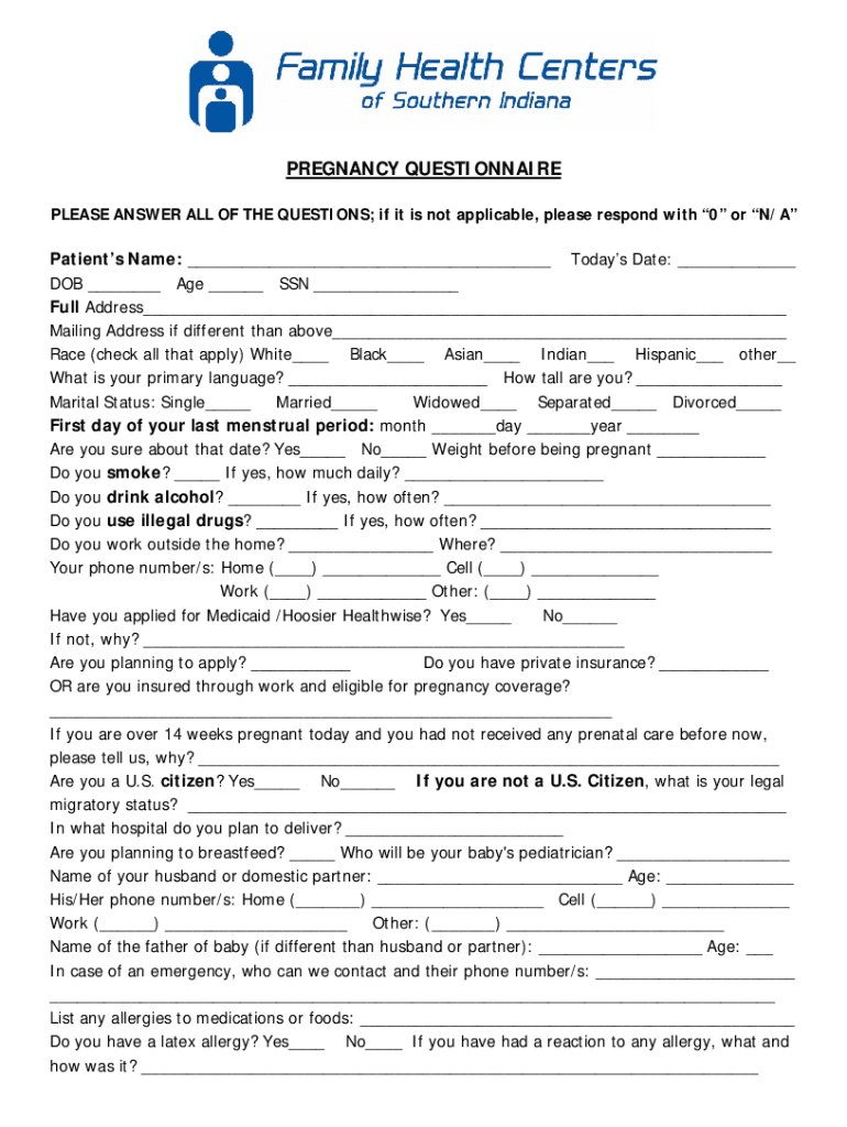 Fillable Online QUESTIONNAIRE FOR FEMALES - Shady Grove Fertility Fax ...