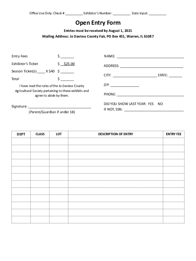 Fillable Online 2021 Open Entry Form Fax Email Print - pdfFiller