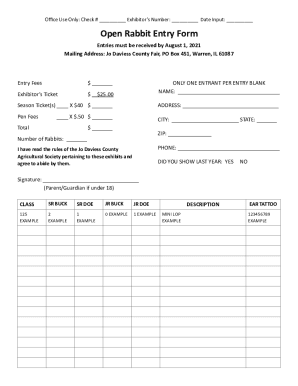 Fillable Online 2021 Rabbit Entry Form Fax Email Print - pdfFiller