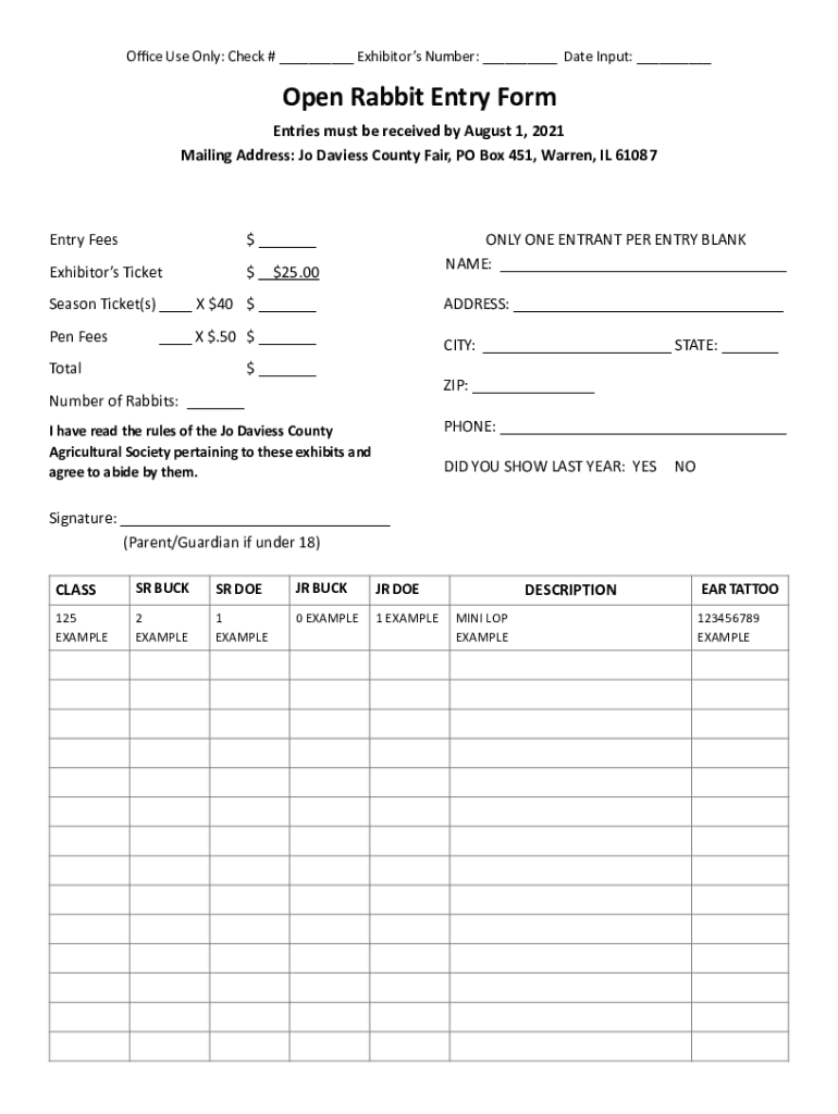 Fillable Online 2021 Rabbit Entry Form Fax Email Print - pdfFiller