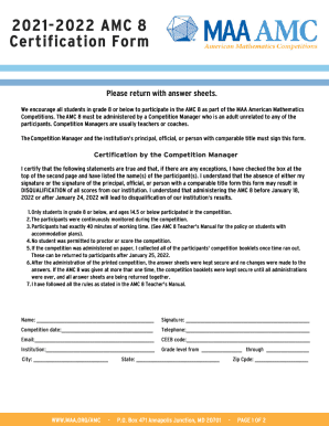 Fillable Online 2019 AMC 8 Competition Certification Form Fax Email ...