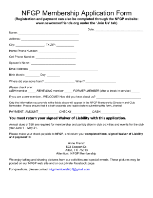 Fillable Online NFGP Membership Application Form - newcomerfriends.org ...