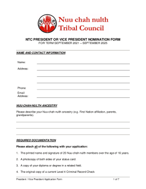 Fillable Online Get the free PRESIDENT AND VICE PRESIDENT APPLICATION ...