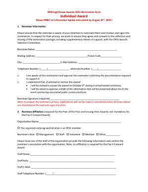 Fillable Online OPDI Lighthouse Awards 2021 Nomination Form Individual ...