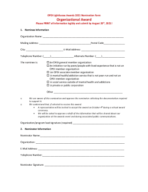 Fillable Online OPDI Lighthouse Awards 2021 Nomination Form Fax Email ...
