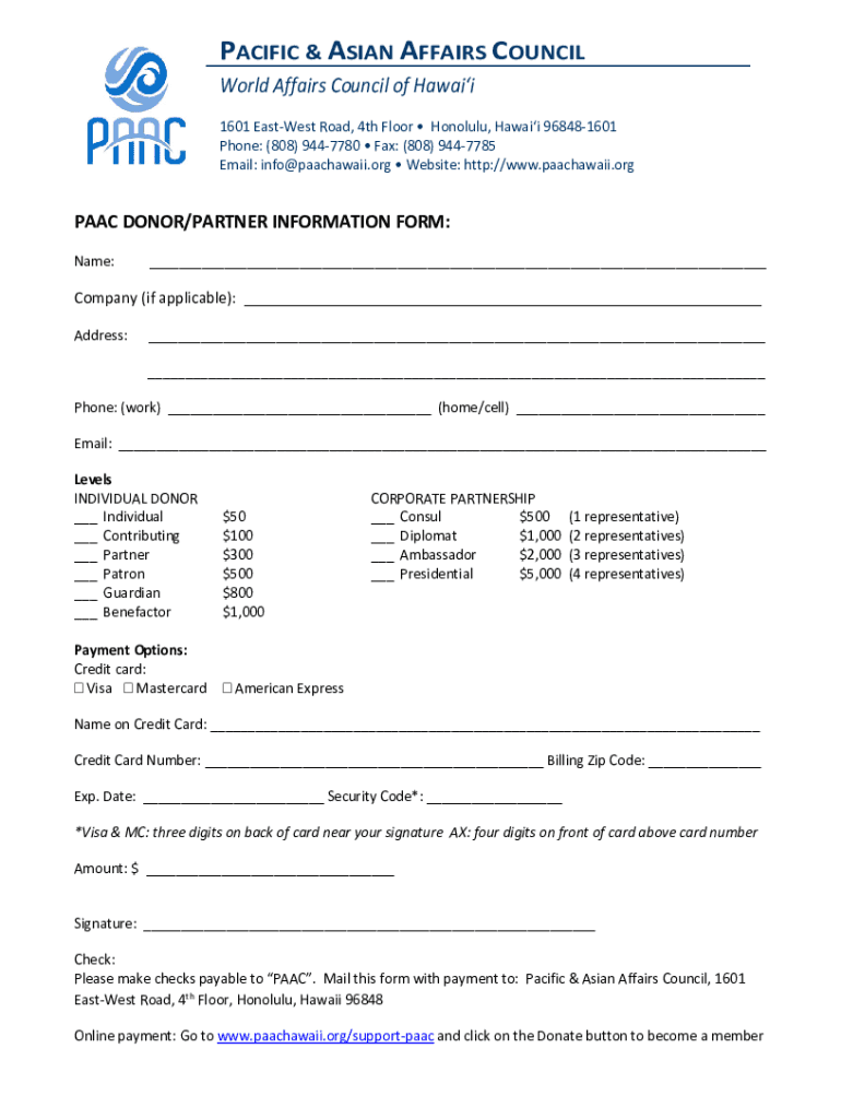 Fillable Online PAAC Donor Information Form Fax Email Print - pdfFiller