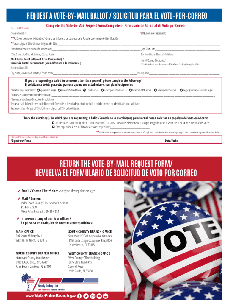 Fillable Online REQUEST A VOTE-BY-MAIL BALLOT / SOLICITUD PARA EL VOTO ...