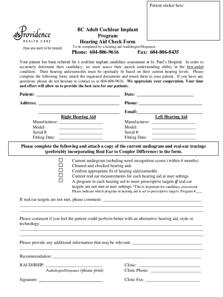 Fillable Online Hearing Aid Assessment Checklist Fax Email Print ...