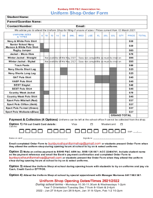 Fillable Online Uniform Shop ORDER FORM- 2020 Fax Email Print - pdfFiller
