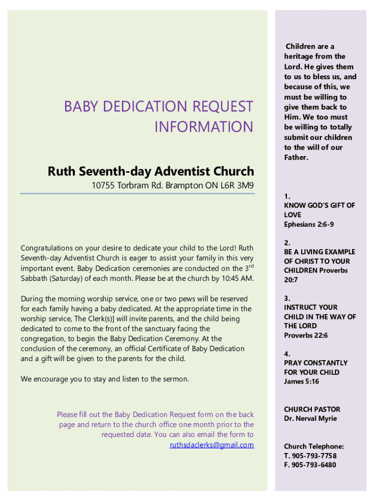 Fillable Online YOU AND YOUR BABYS DEDICATION Baby Dedication Form Fax ...