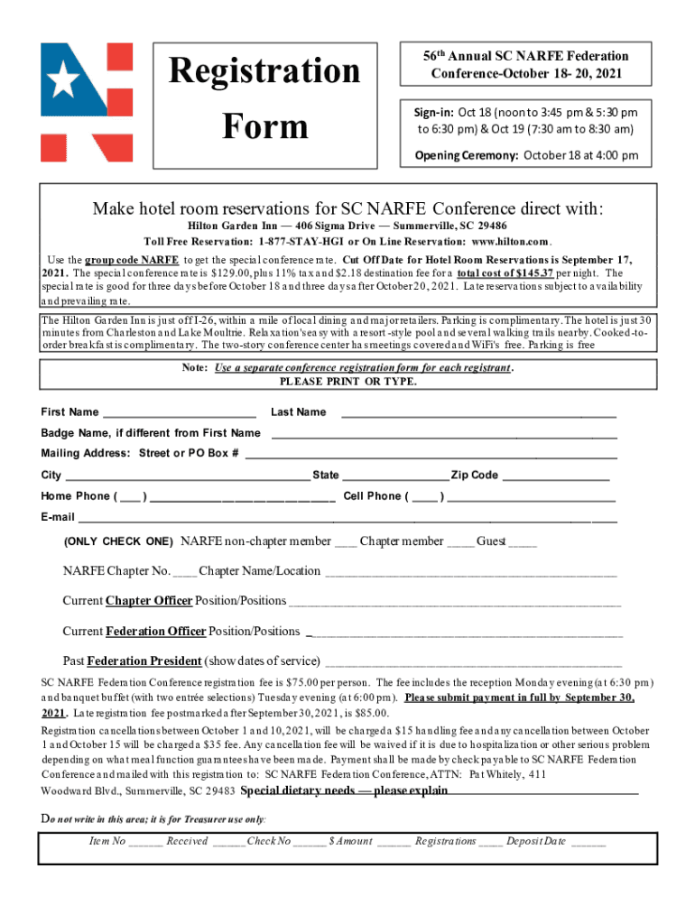 Fillable Online 56th Annual SC NARFE Federation Fax Email Print - pdfFiller