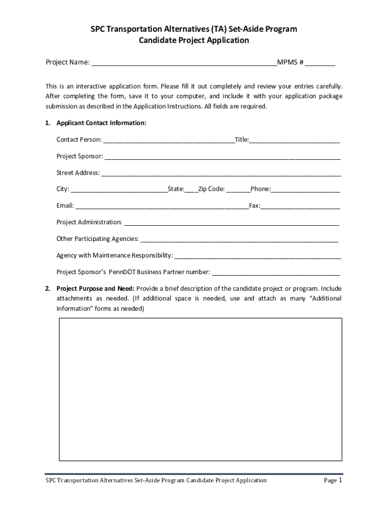 Fillable Online SPC Transportation Alternatives (TA) Set-Aside Program ...