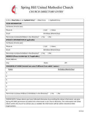 Fillable Online Church Directory Entry Form - Fillable Fax Email Print ...