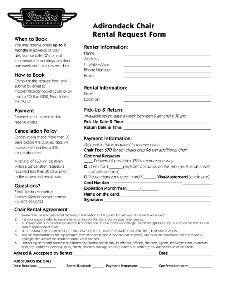 Fillable Online Chair Request and Agreement Form-Final Fax Email Print ...