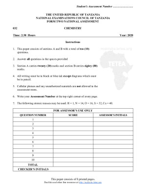Fillable Online Form 2 Chemistry Exam 2020. Chemistry Fax Email Print ...