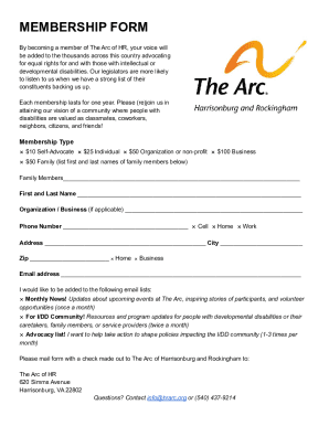 Fillable Online Printable Membership FormThe Arc of HR Fax Email Print ...