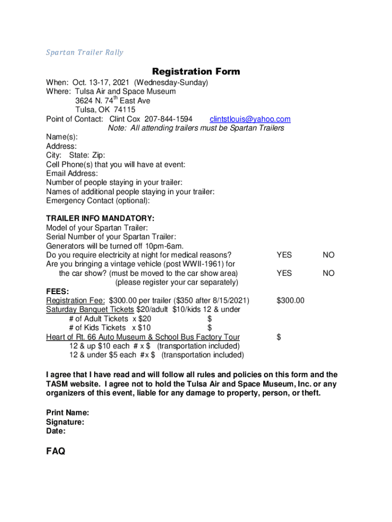 Fillable Online Spartan Trailer Rally Registration - Tulsa Air and ...