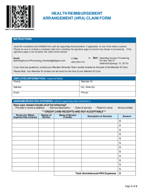 Fillable Online HEALTH REIMBURSEMENT ARRANGEMENT (HRA) CLAIM FORM ...