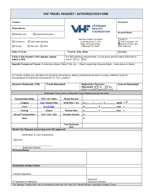 Fillable Online VHF TRAVEL REQUEST / AUTHORIZATION FORM Fax Email Print ...