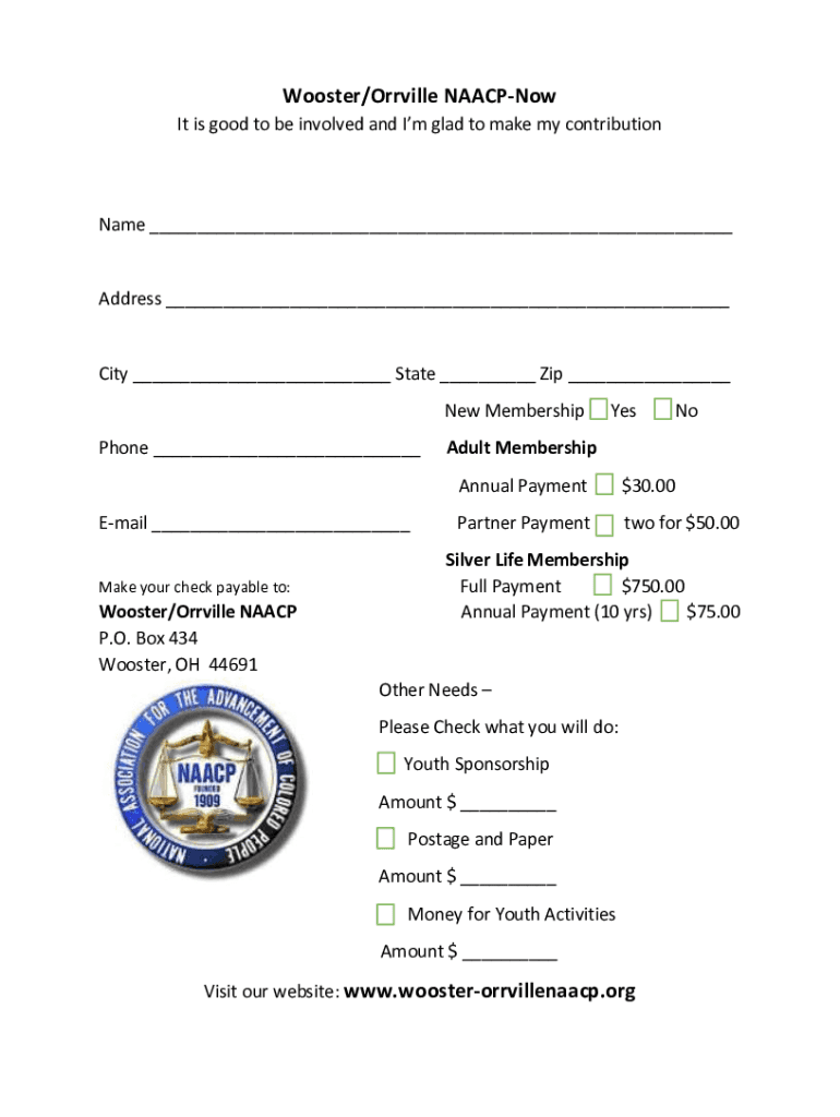 Fillable Online Wooster-Orrville-NAACP membership form Fax Email Print ...