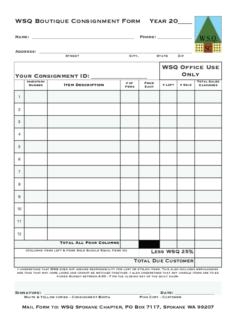 Fillable Online WSQ Consignment Form Fax Email Print - pdfFiller