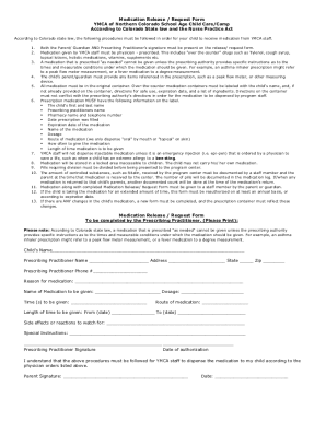 Fillable Online Medication Release / Request Form YMCA of Northern ...