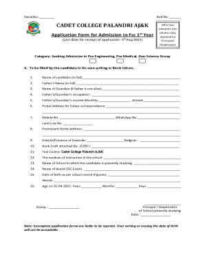 Fillable Online CADET COLLEGE PALANDRI AJ&K Application Form for ...