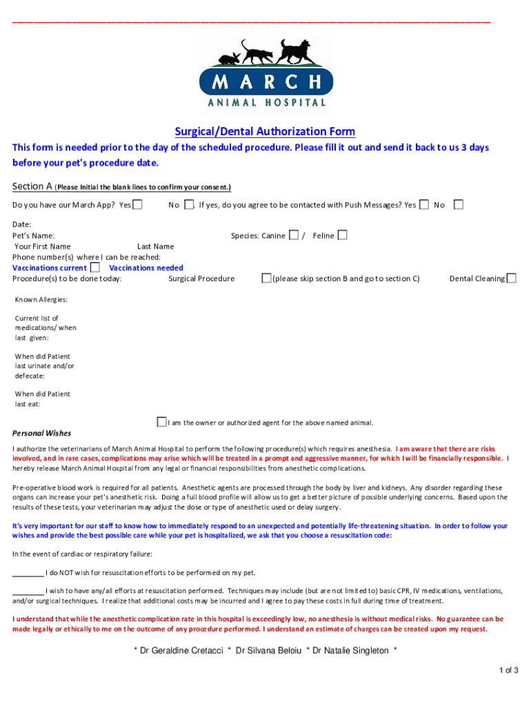 Fillable Online Surgical/Dental Authorization Form Fax Email Print ...