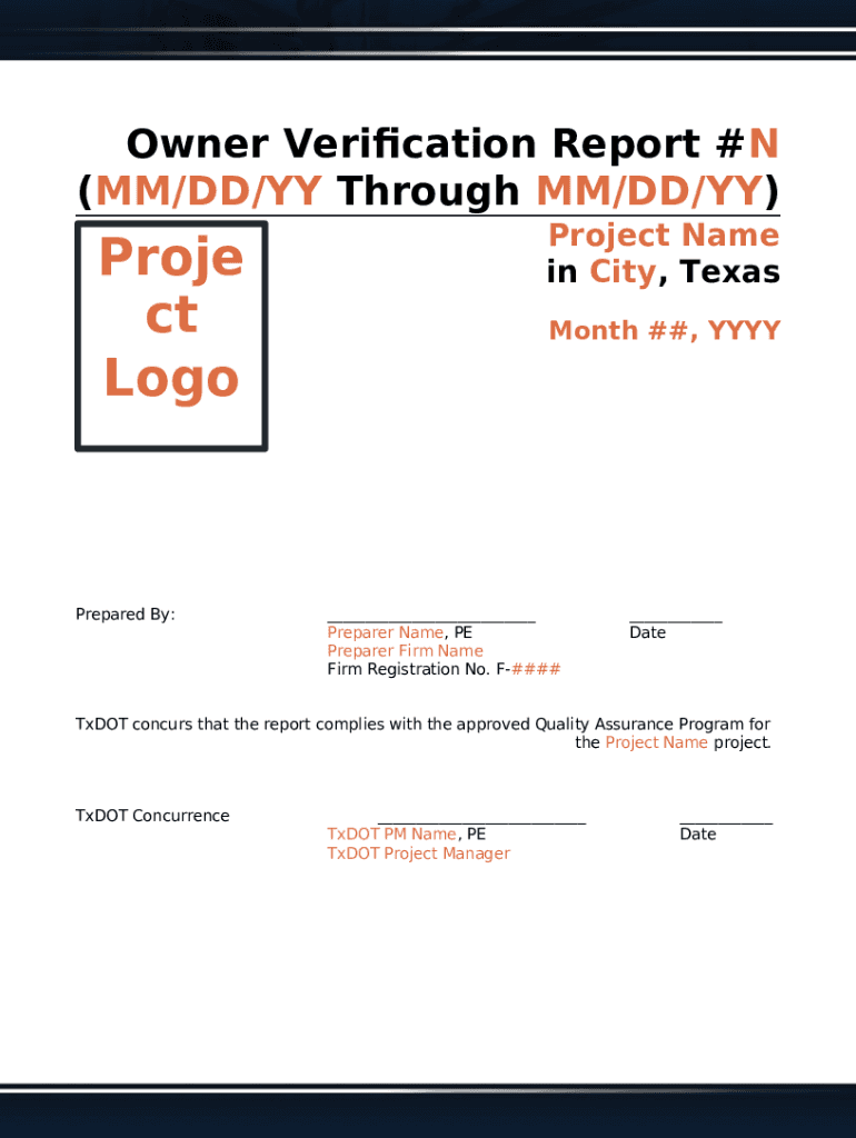 Owner Verification Report - ftp txdot Doc Template | pdfFiller