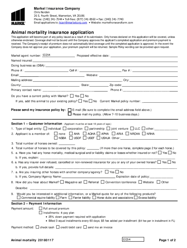 Fillable Online MARKEL AMERICAN INSURANCE COMPANY - di.nv.gov Fax Email ...