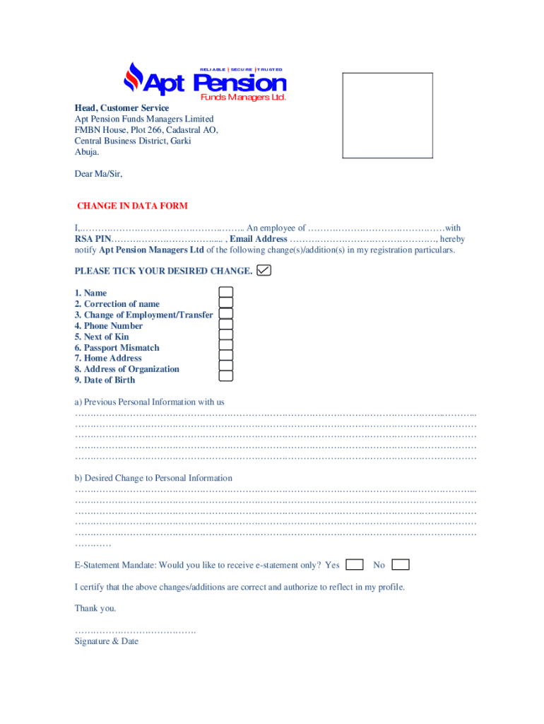 Fillable Online CHANGE IN DATA FORM Fax Email Print - pdfFiller