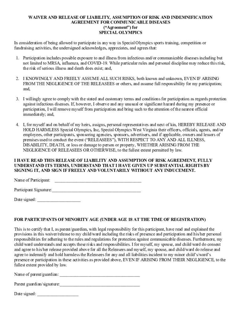 Fillable Online WAIVER AND RELEASE OF LIABILITY, ASSUMPTION OF RISK AND ...