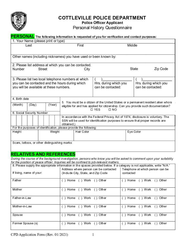 Fillable Online COTTLEVILLE POLICE DEPARTMENT Fax Email Print - pdfFiller