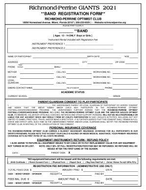 Fillable Online **BAND REGISTRATION FORM** Fax Email Print - pdfFiller