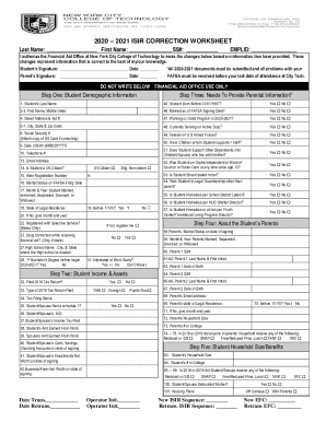 Fillable Online citytech cuny 20202021 ISIR CORRECTION WORKSHEET Fax ...