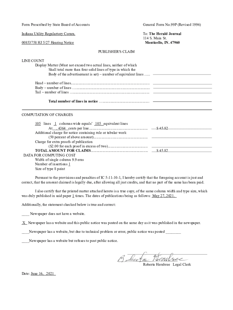 Fillable Online Form Prescribed by State Board of Accounts General Form ...