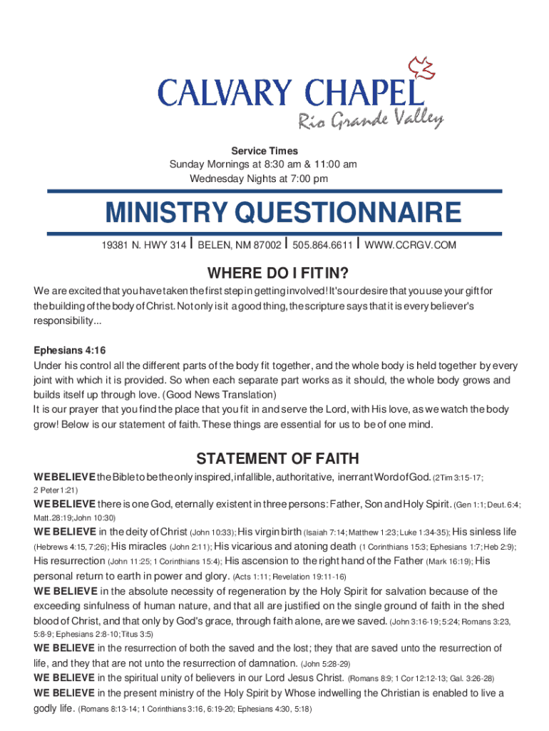 Fillable Online Ministry Questionaire Form.cdr Fax Email Print - pdfFiller