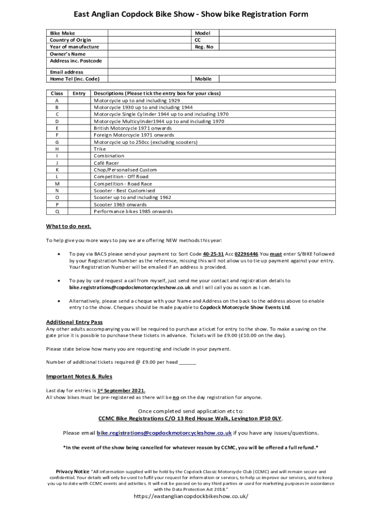 Fillable Online East Anglian Copdock Bike Show - Show bike Registration ...