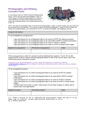 Fillable Online Photography and filming consent form (template) Fax ...