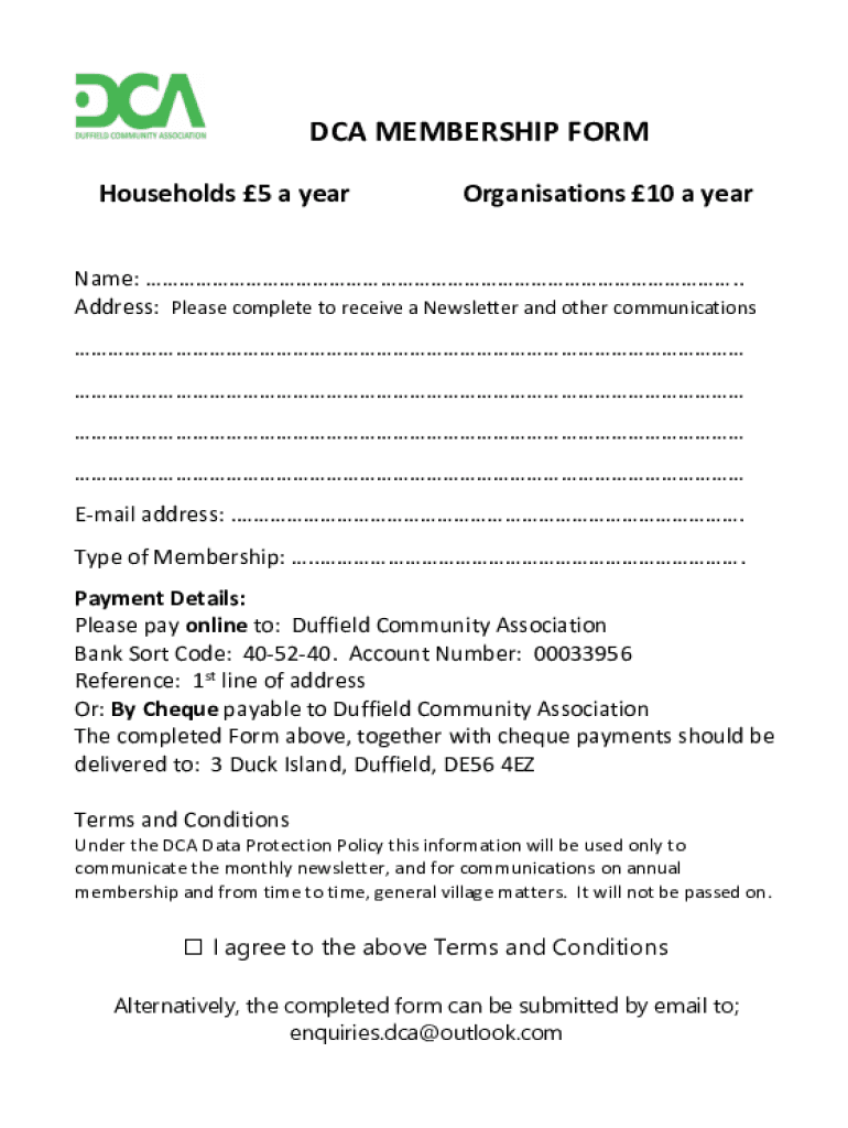 Fillable Online DCA MEMBERSHIP FORM.docx Fax Email Print - pdfFiller