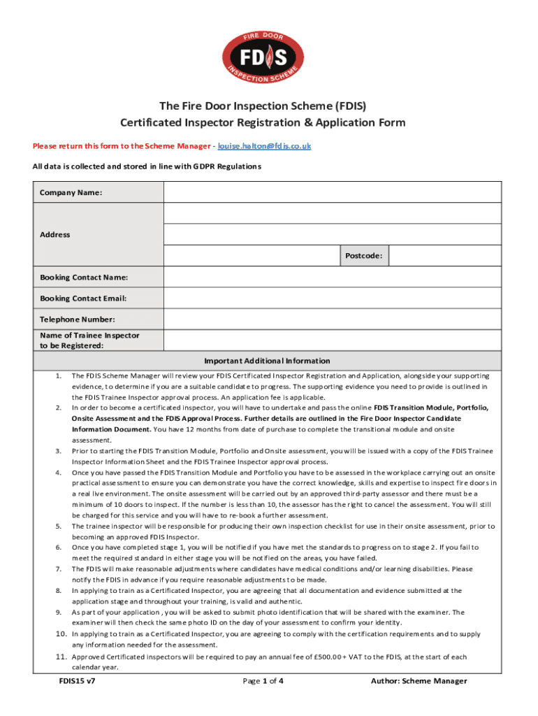 Fillable Online The Fire Door Inspection Scheme (FDIS) Certificated ...