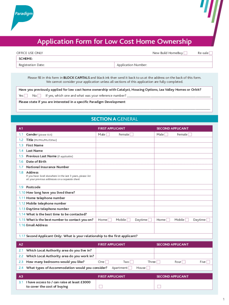 Fillable Online Application Form for Low Cost Home Ownership Fax Email ...