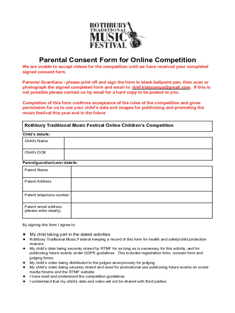 Fillable Online Children's Competitions 2021 Consent Form Fax Email ...